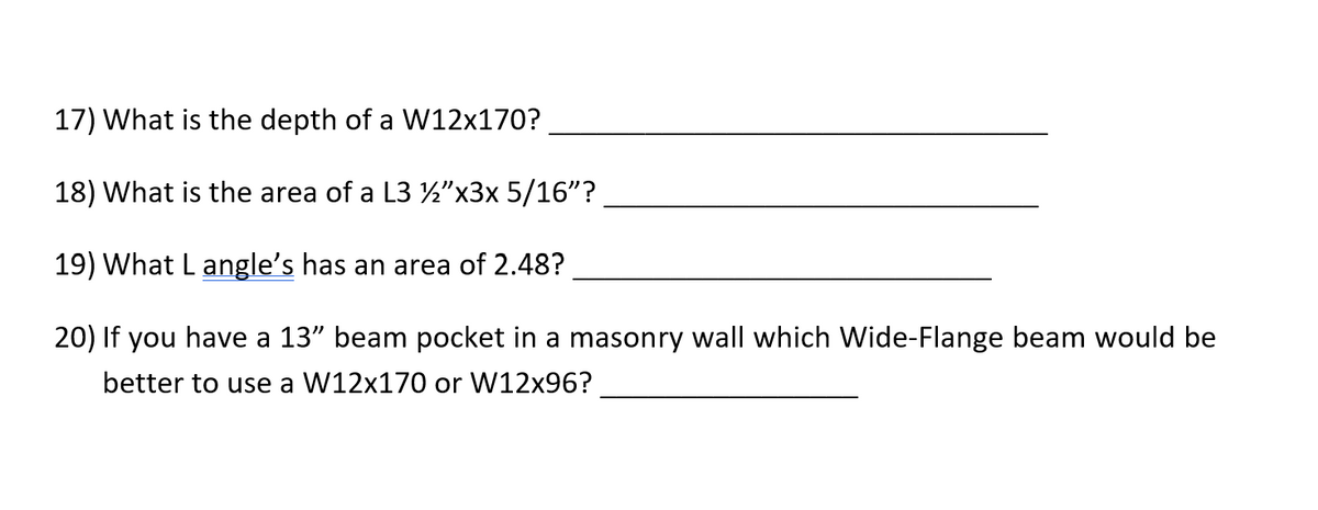 Solved 17) What is the depth of a W12x170? 18) What is the | Chegg.com