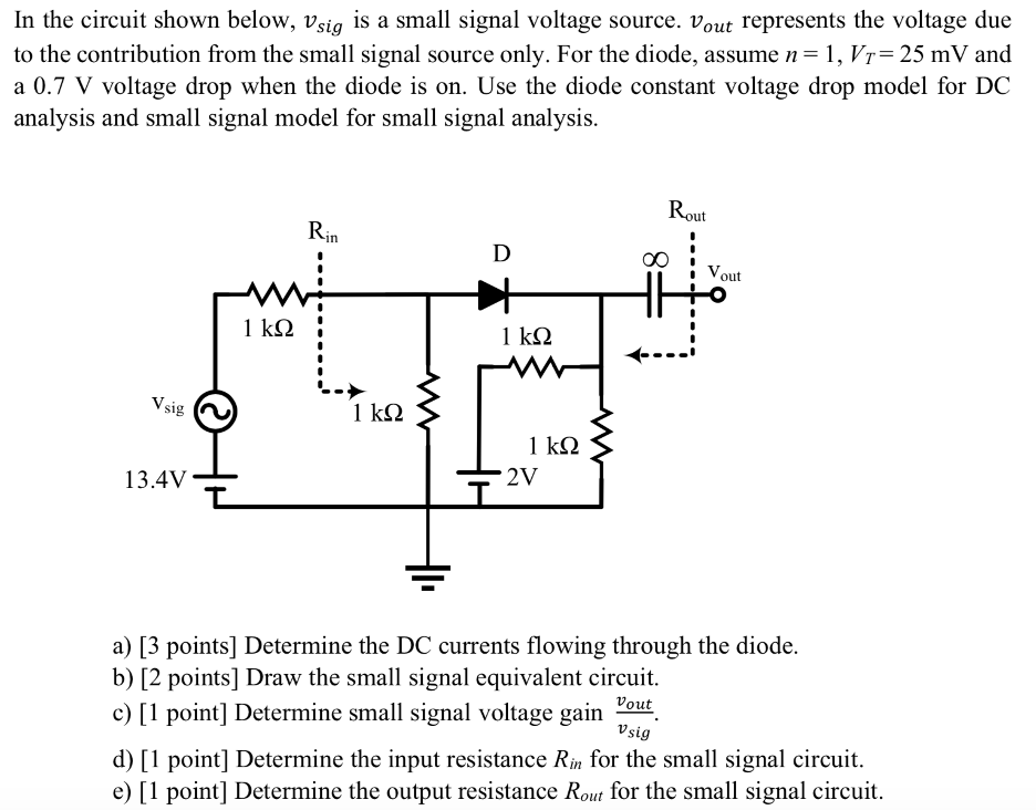 Solved In the circuit shown below, Vsig is a small signal | Chegg.com