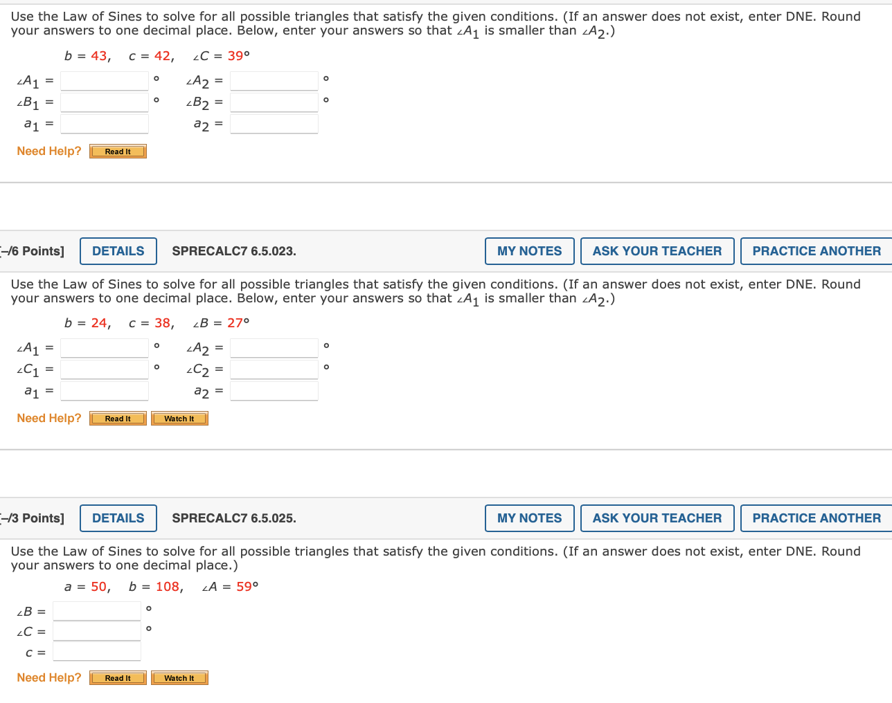 Solved Use the Law of Sines to solve for all possible | Chegg.com