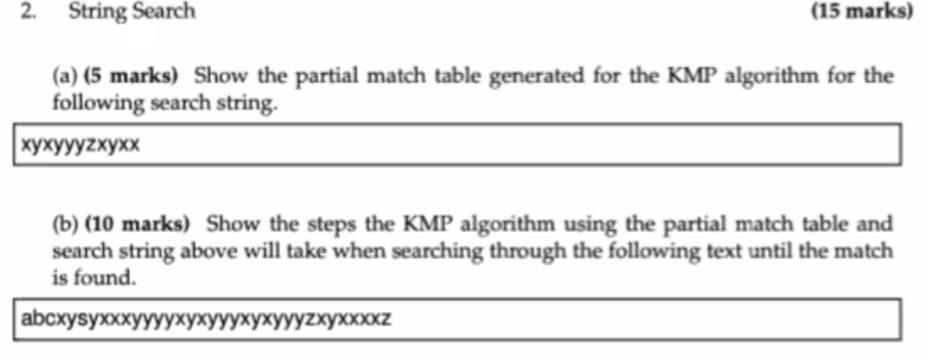 Solved 2. String Search (15 marks) (a) (5 marks) Show the | Chegg.com