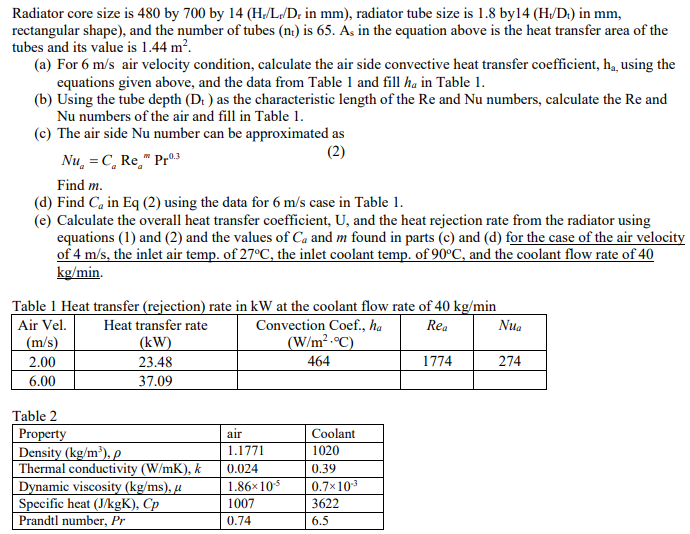 Solved Problem 4 Radiator Heat Rejection Modeling Radiator | Chegg.com