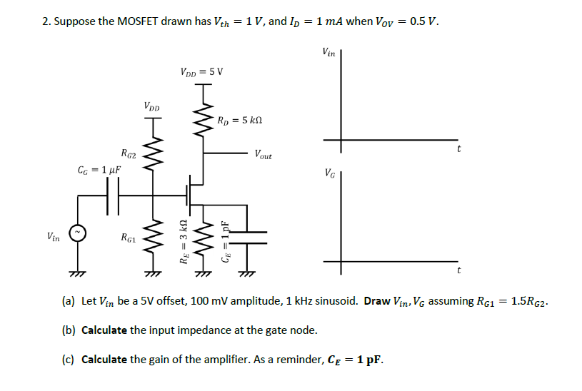 Solved 2. Suppose the MOSFET drawn has Vth=1 V, and ID=1 mA | Chegg.com