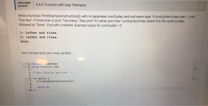 Solved CHALLENGE 64.2: Function with loop: Shampo0. ACTIVITY | Chegg.com