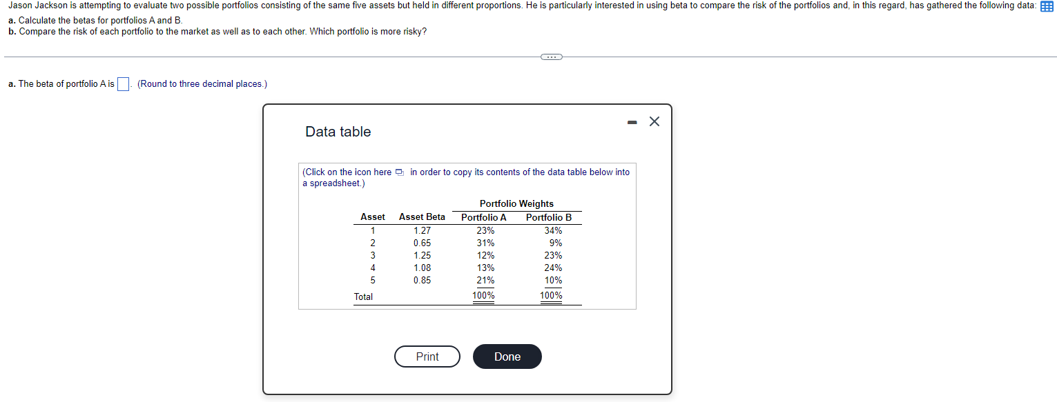 Solved a. Calculate the betas for portfolios A and B. b. | Chegg.com