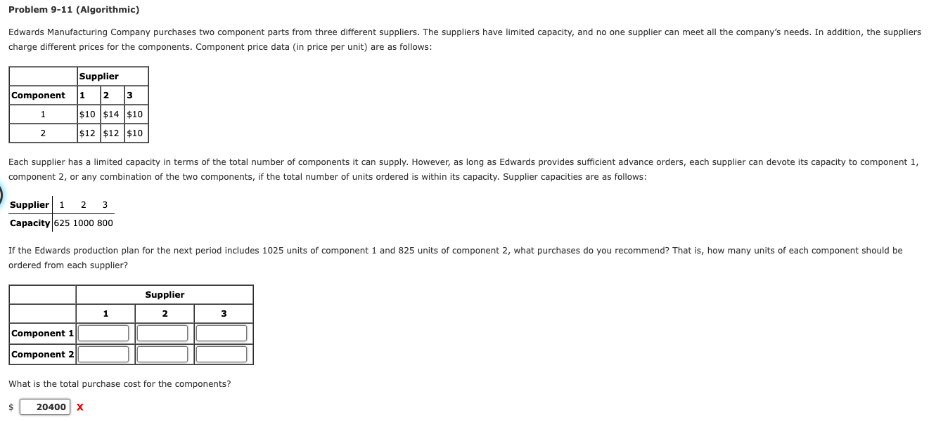 Solved Problem 9-11 (Algorithmic) Edwards Manufacturing | Chegg.com