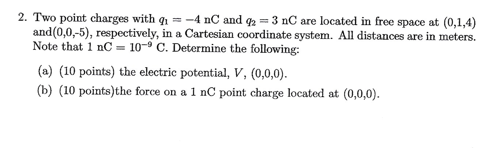 Solved 2. Two point charges with q1 = -4 nC and q2 = 3 nC | Chegg.com