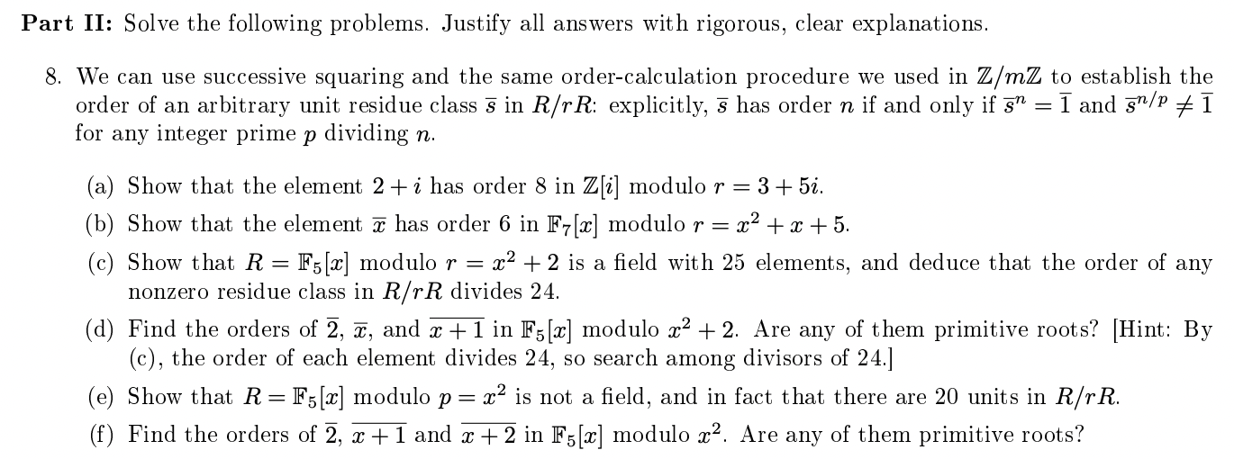 Solved art II: Solve the following problems. Justify all | Chegg.com