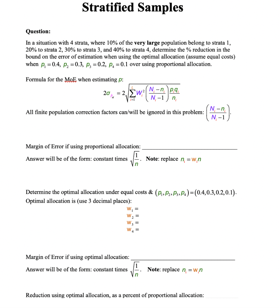 Stratified Samples Question: In a situation with 4 | Chegg.com