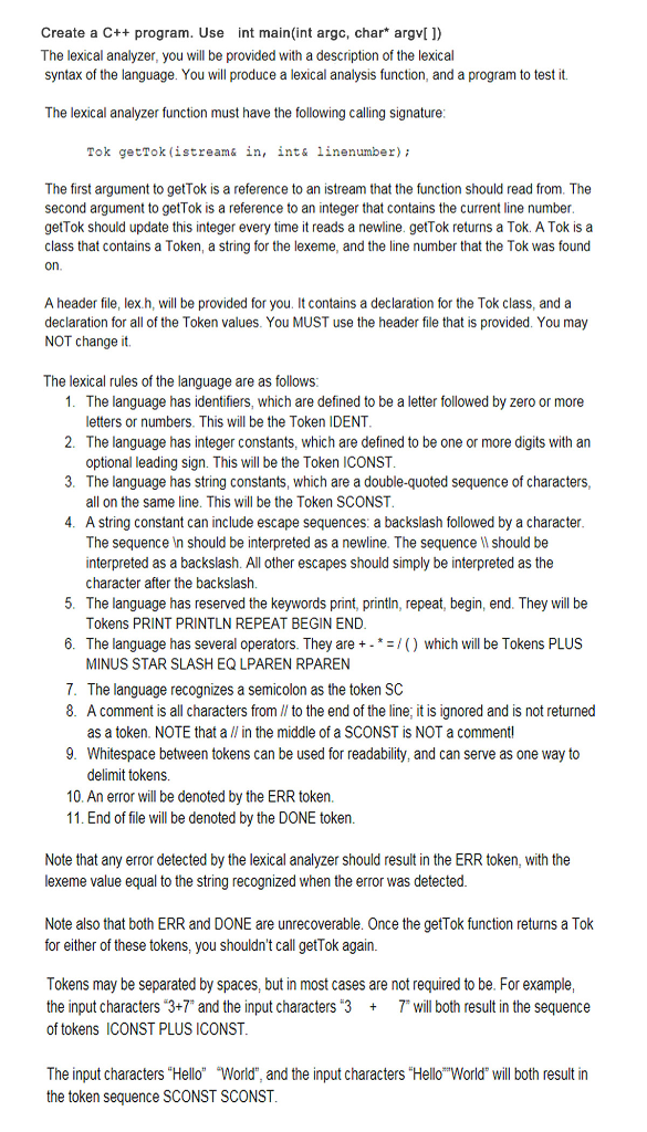 Solved Create a C++ program. Use int main(int argc, char* | Chegg.com