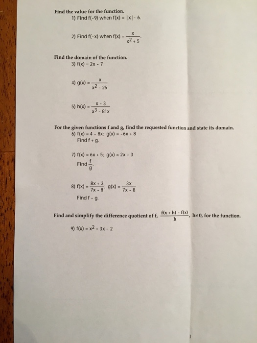 Solved Find the value for the function. Find f(-9) when | Chegg.com