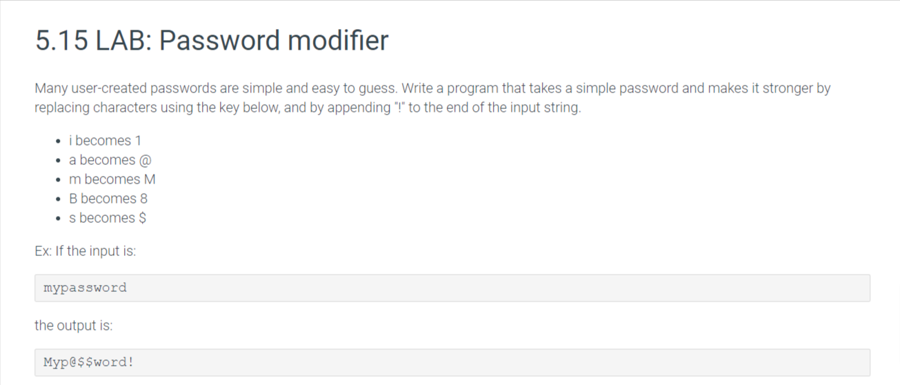 Solved 5.15 LAB: Password moditier Many user-created | Chegg.com