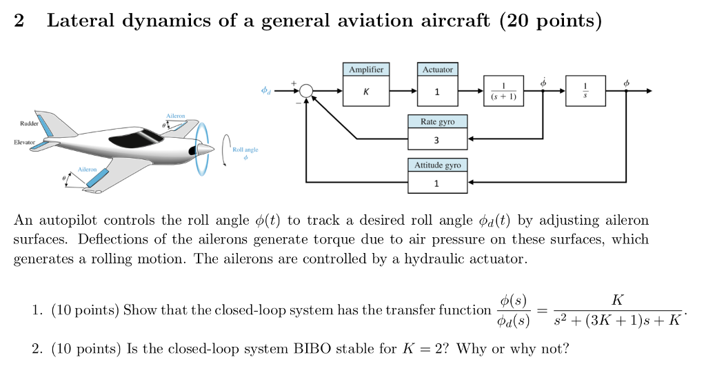 Solved 2 Lateral dynamics of a general aviation aircraft (20 | Chegg.com