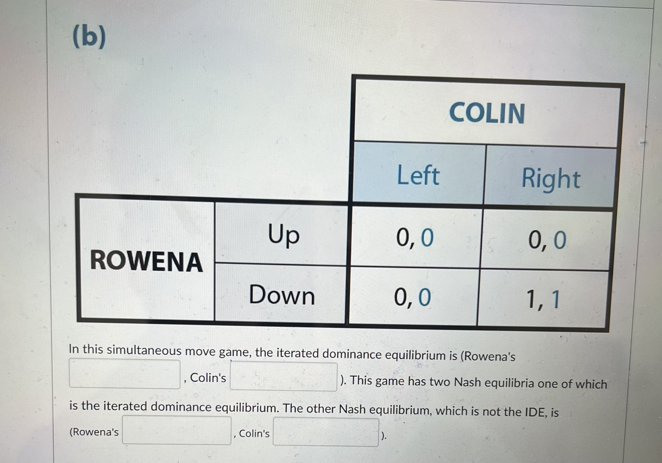 (b) In this simultaneous move game, the iterated | Chegg.com