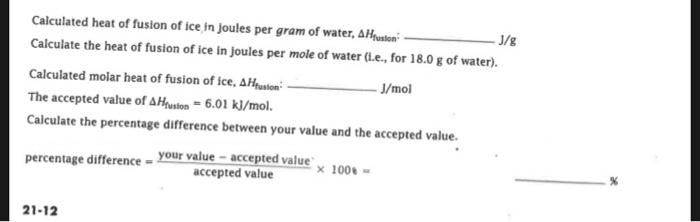 Solved Calculated heat of fusion of ice in joules per gram | Chegg.com