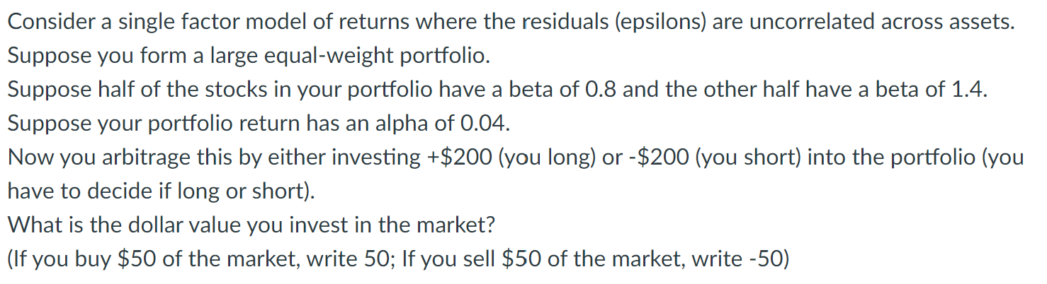 Consider a single factor model of returns where the | Chegg.com