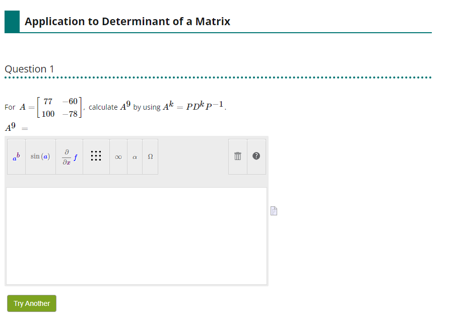 Solved Application to Determinant of a Matrix Question 1 For | Chegg.com