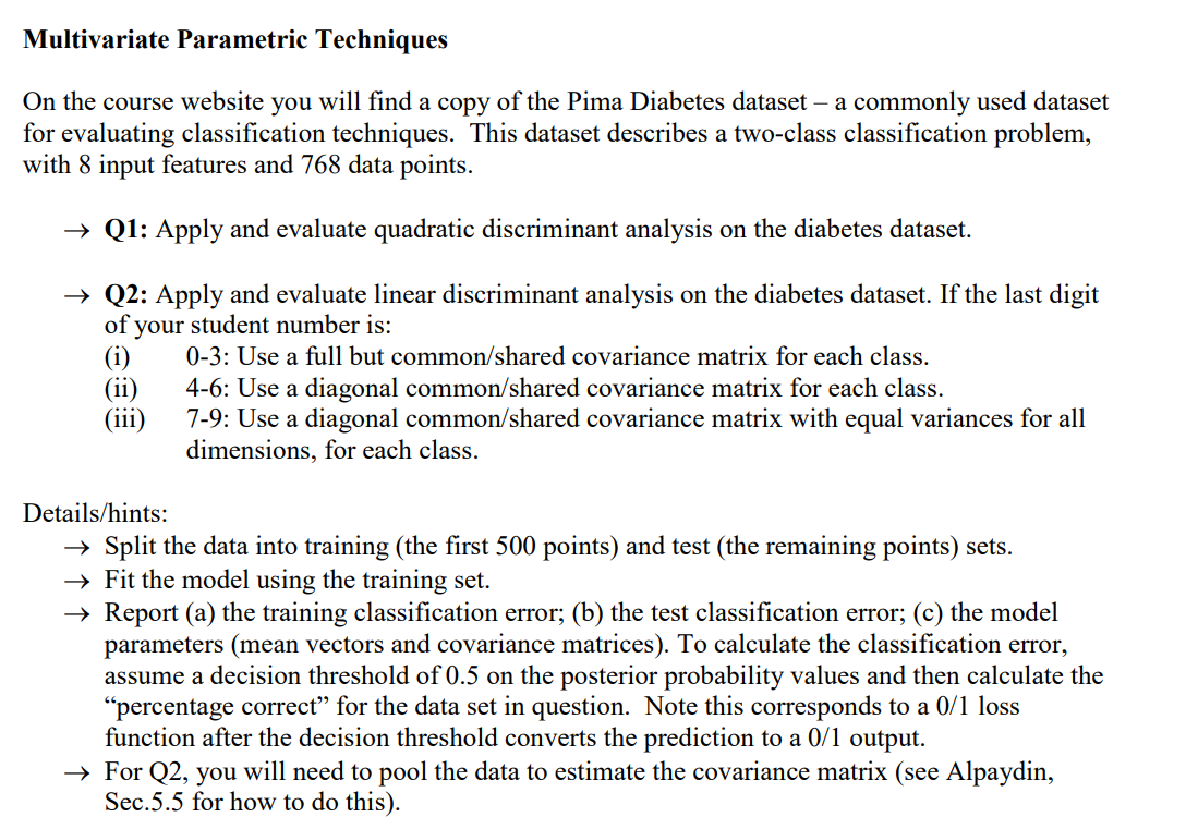 Multivariate Parametric Techniques On the course | Chegg.com