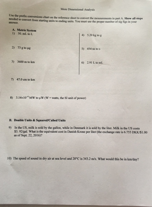 Solved More Dimensional Analysis Use the prefix needed to | Chegg.com