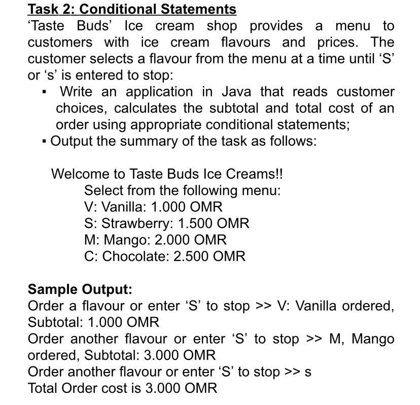 Solved 'Taste Buds' Ice cream shop provides a menu to | Chegg.com