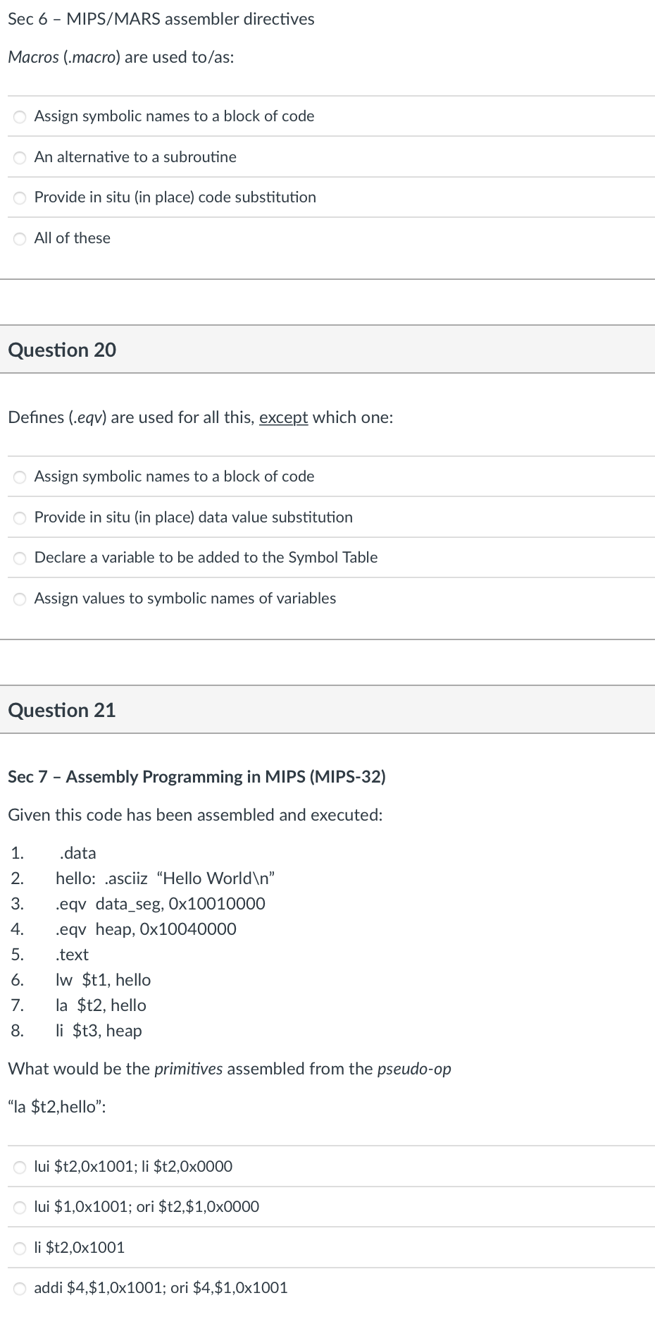 Solved Sec 6 - MIPS/MARS assembler directives Macros | Chegg.com