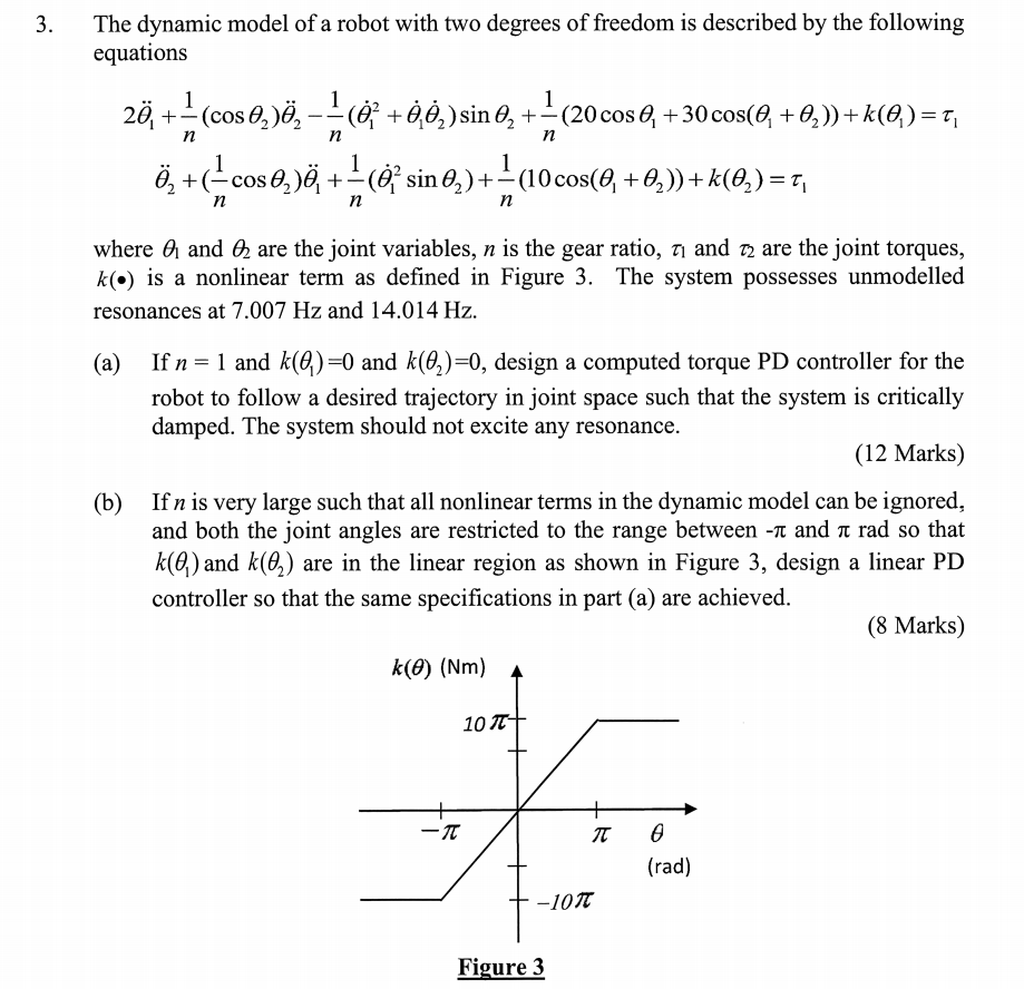 The dynamic model of a robot with two degrees of | Chegg.com