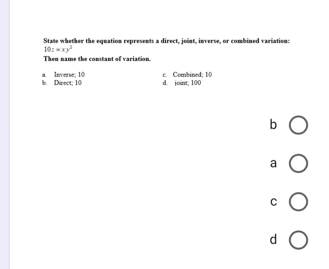 Solved State whether the equation represents a direct, | Chegg.com
