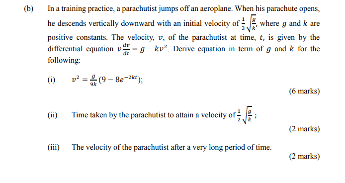 Solved (b) In a training practice, a parachutist jumps off | Chegg.com