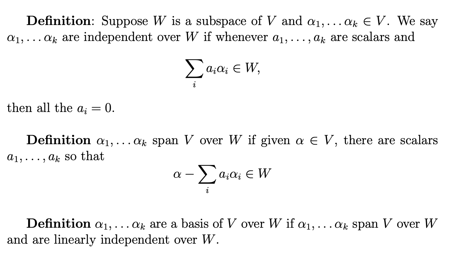 Solved Definition: Suppose W is a subspace of V and Q1, | Chegg.com