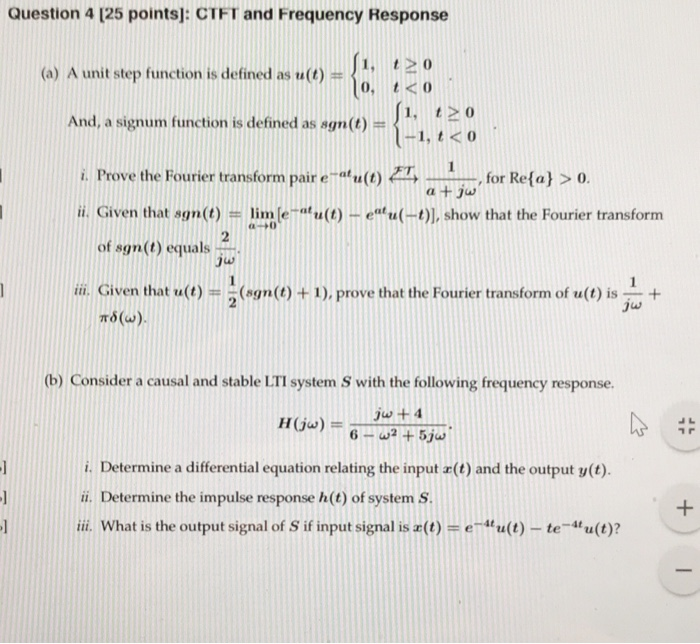 Solved Question 4 125 points]: CTFT and Frequency Response | Chegg.com
