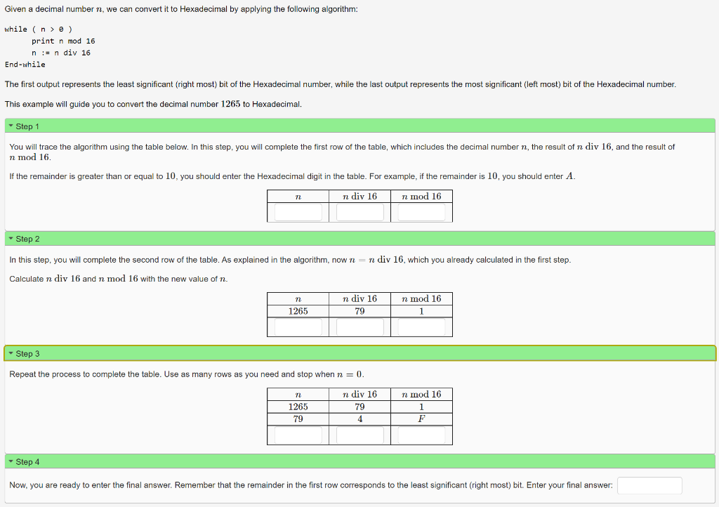 Solved Given a decimal number n, we can convert it to | Chegg.com