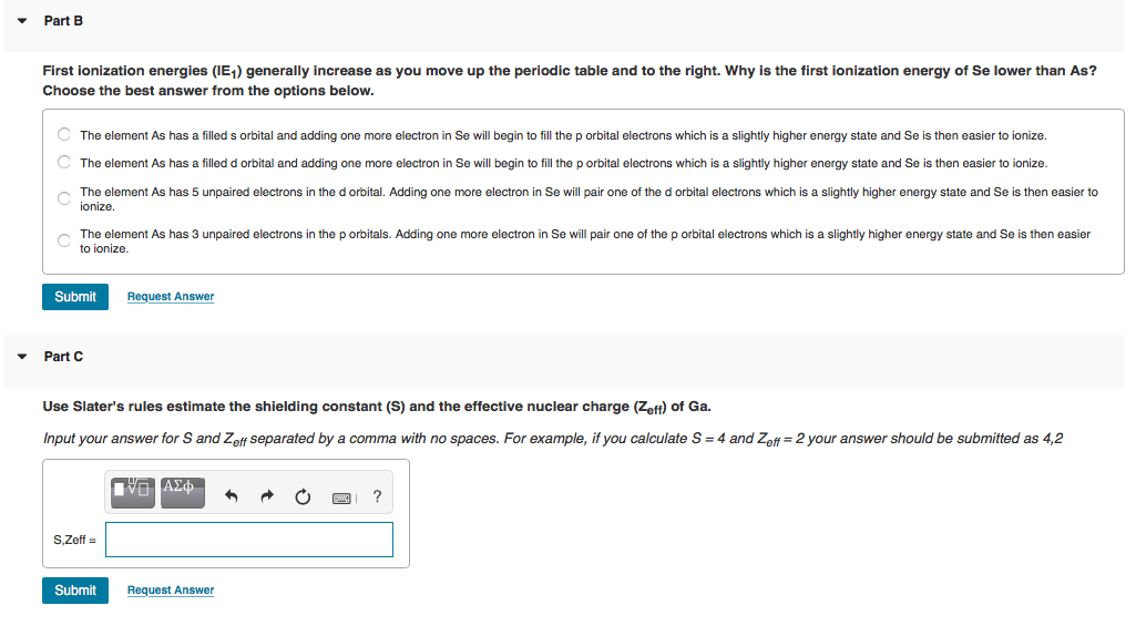 Solved Part B First ionization energies (IE4) generally | Chegg.com