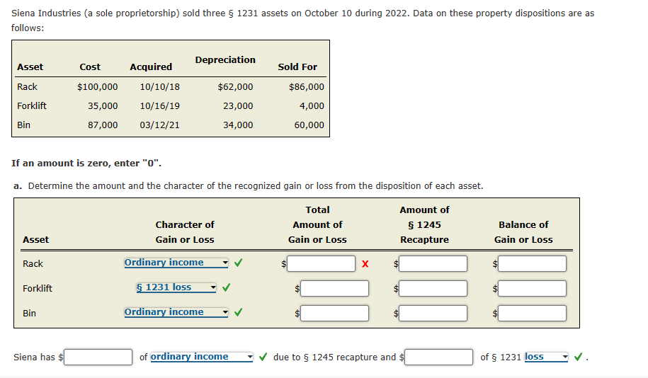 b. Assuming that Siena has no nonrecaptured net § | Chegg.com