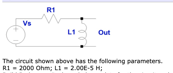 Solved R1 Vs + L1 Out The circuit shown above has the | Chegg.com