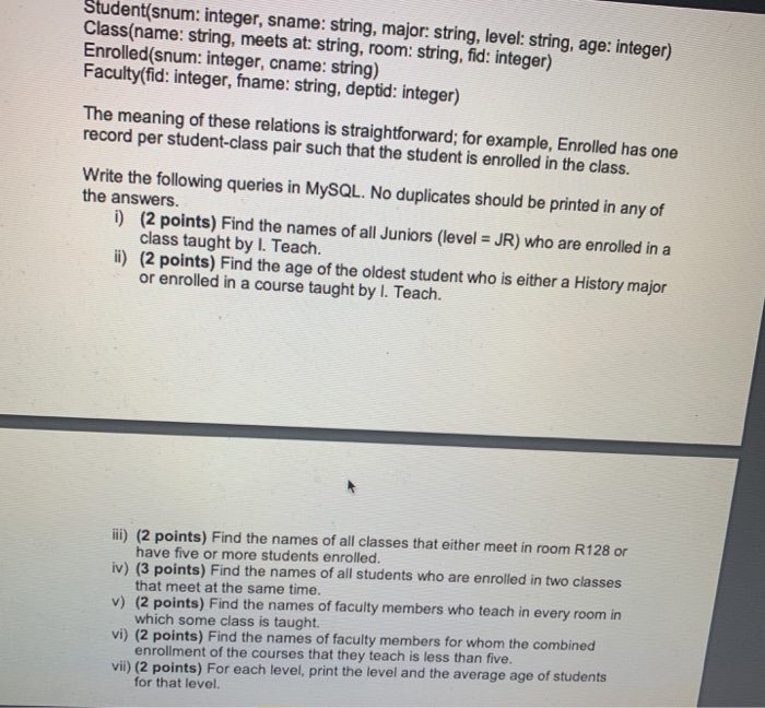 Solved Student(snum: integer, sname: string, major: string, | Chegg.com