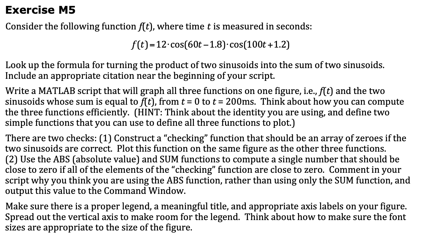 Exercise M5 Consider the following function f(t), | Chegg.com