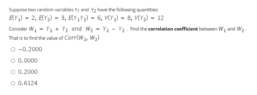 Solved Suppose two random variables Y1 and Y2 have the | Chegg.com