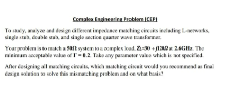 Complex Engineering Problem (CEP)To study, analyze | Chegg.com