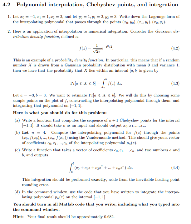 Solved 4.2 Polynomial interpolation, Chebyshev points, and | Chegg.com