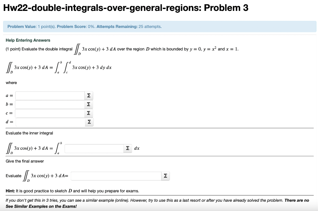 Solved Hw22-double-integrals-over-general-regions: Problem 3 | Chegg.com
