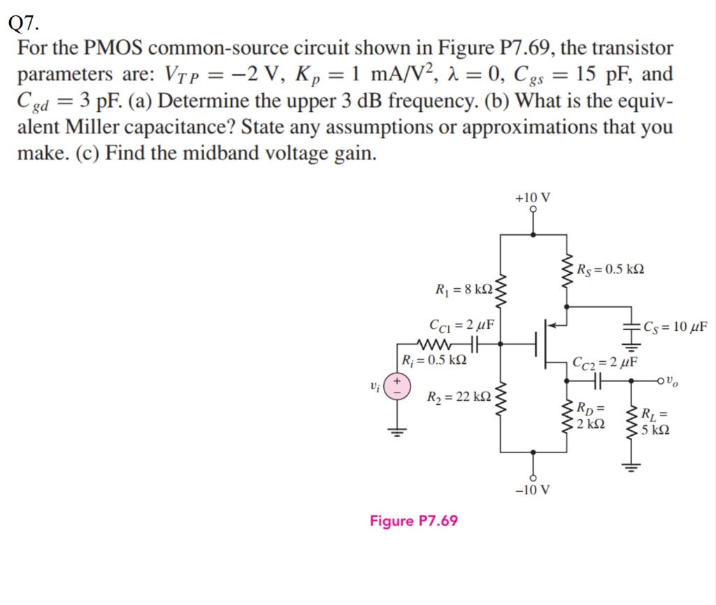 Solved = p Q7. For the PMOS common-source circuit shown in | Chegg.com