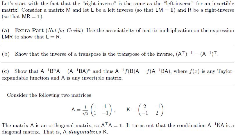 Solved Let's start with the fact that the "right-inverse” is | Chegg.com