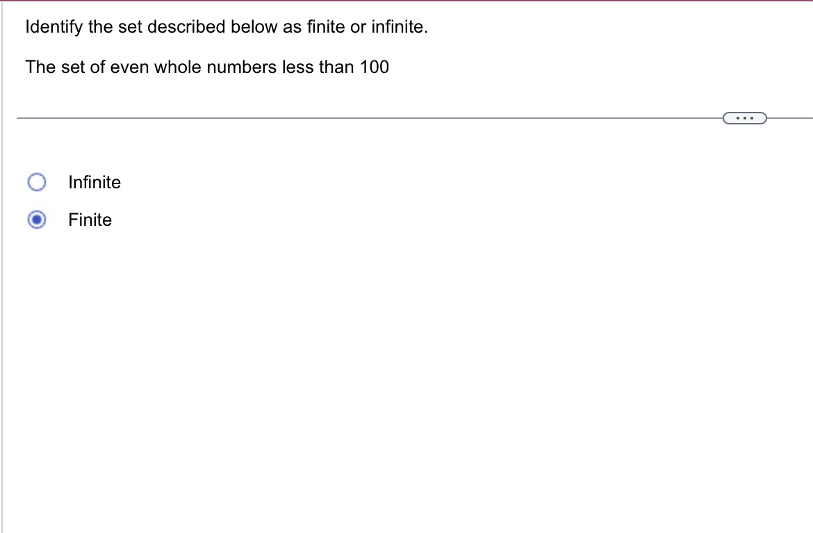 Identify the set described below as finite or | Chegg.com