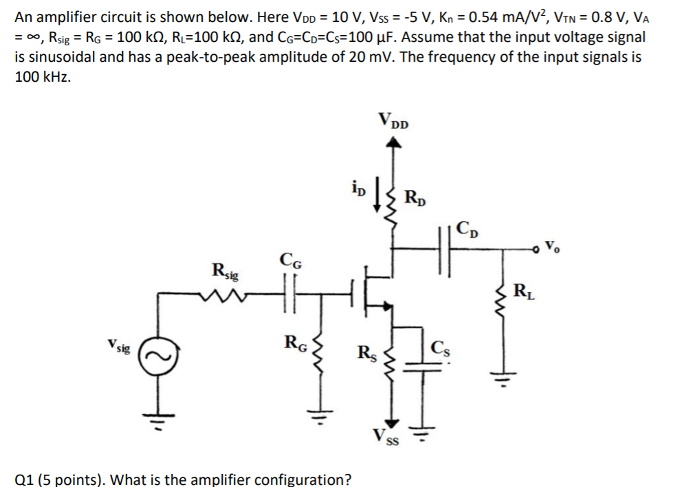 Solved An amplifier circuit is shown below. Here Vpp = 10 V, | Chegg.com