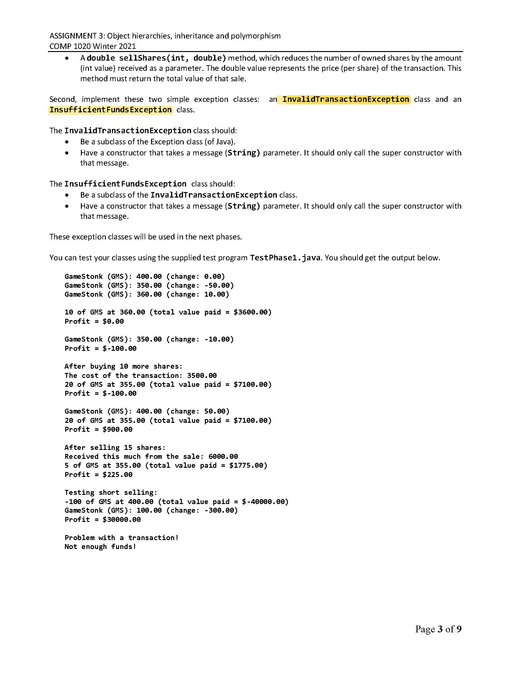 Solved ASSIGNMENT 3: Object hierarchies, inheritance and | Chegg.com