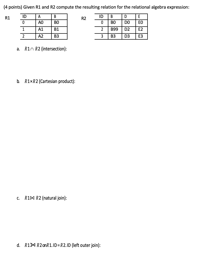Solved (4 points) Given R1 and R2 compute the resulting | Chegg.com