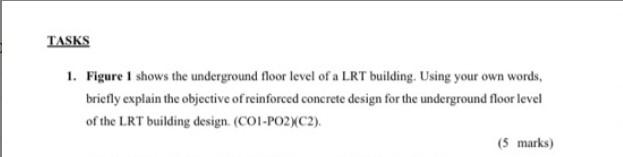 Solved TASKS 1. Figure I shows the underground floor level | Chegg.com