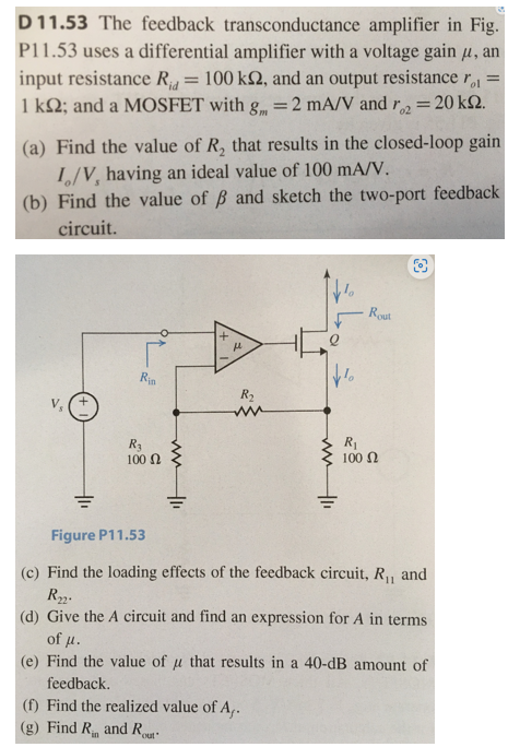 Solved D 11.53 The feedback transconductance amplifier in | Chegg.com