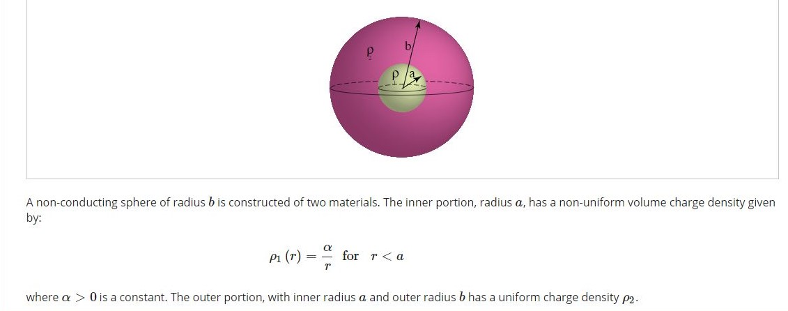 Solved A non-conducting sphere of radius b is constructed of | Chegg.com