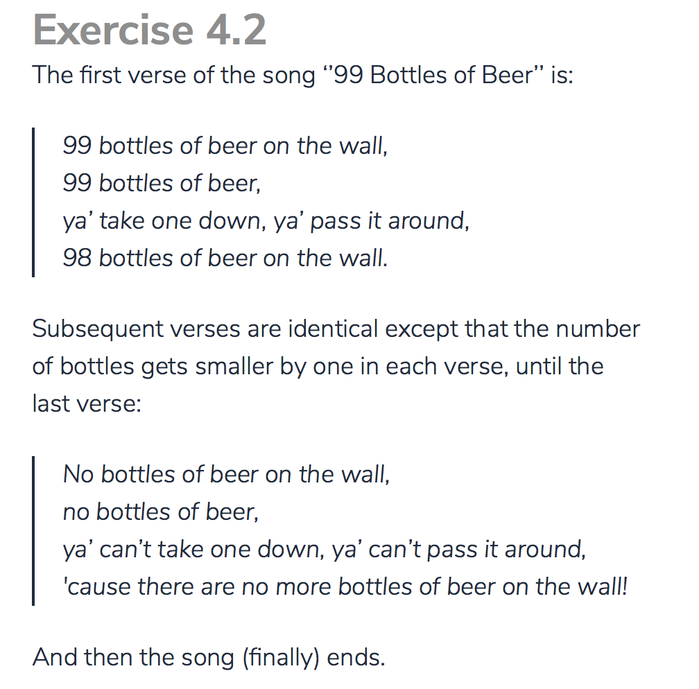 Solved Exercise 4.2 The first verse of the song "99 Bottles | Chegg.com