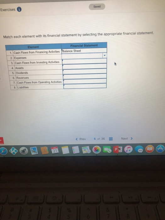 Solved Exercises Saved Match each element with its financial | Chegg.com